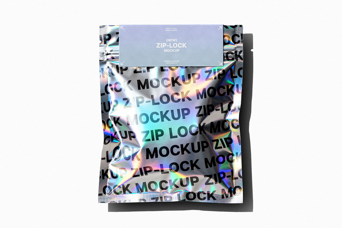 Holographic Zip Lock Pouch Mockup, a Packaging Mockup by Design Squad