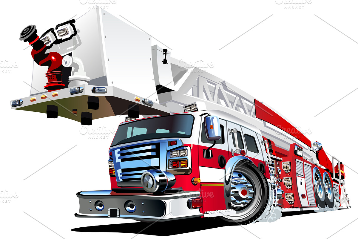 Vector Cartoon Fire Truck, a Transportation Illustration by Mechanik