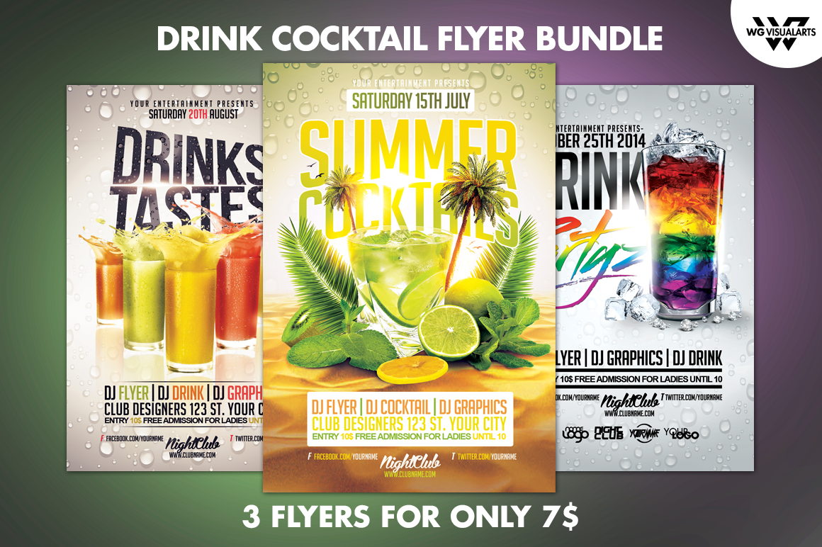 DRINK COCKTAIL Flyer Bundle, a Flyer Template by WG DESIGN