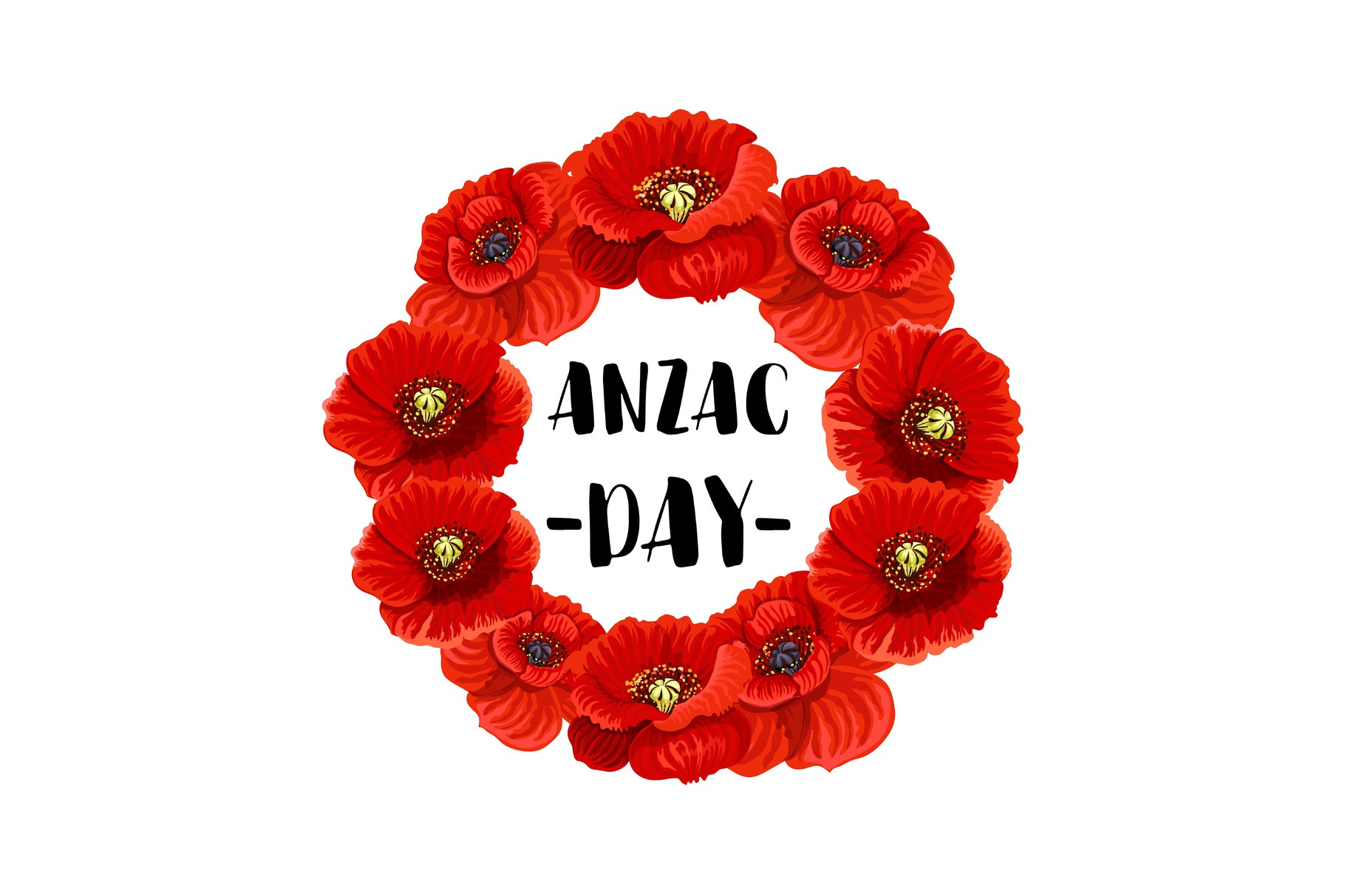 Anzac Day memorial wreath icon of red poppy flower, an Illustration by ...