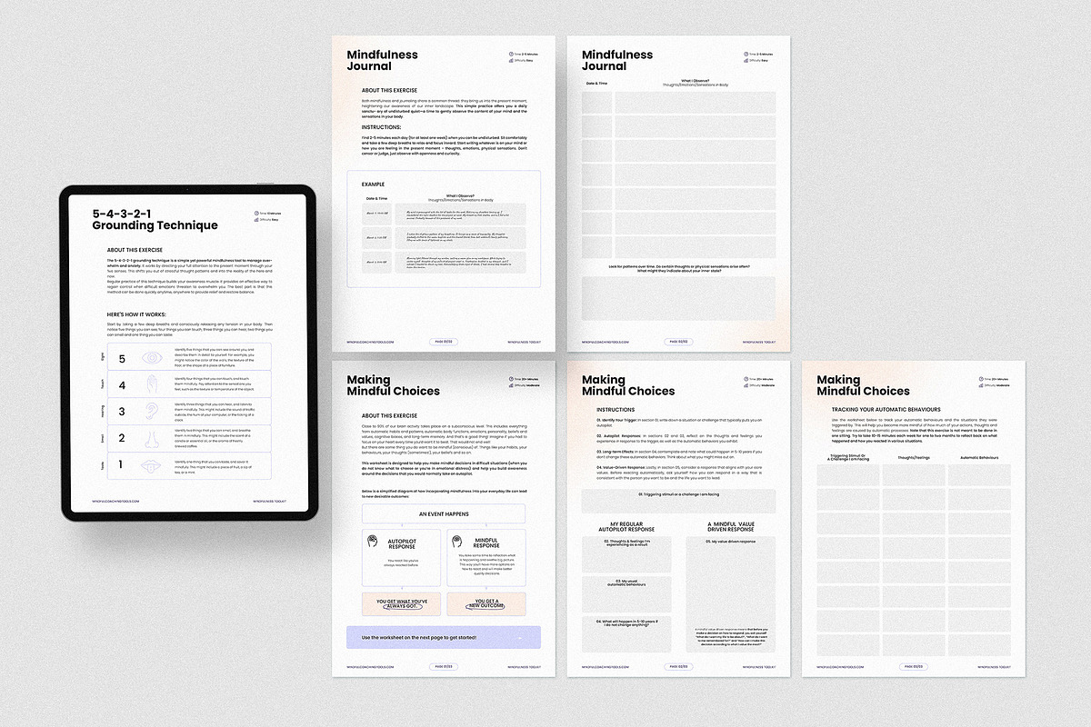 Mindfulness Worksheet Bundle, a Templates & Theme by AndrewPixel