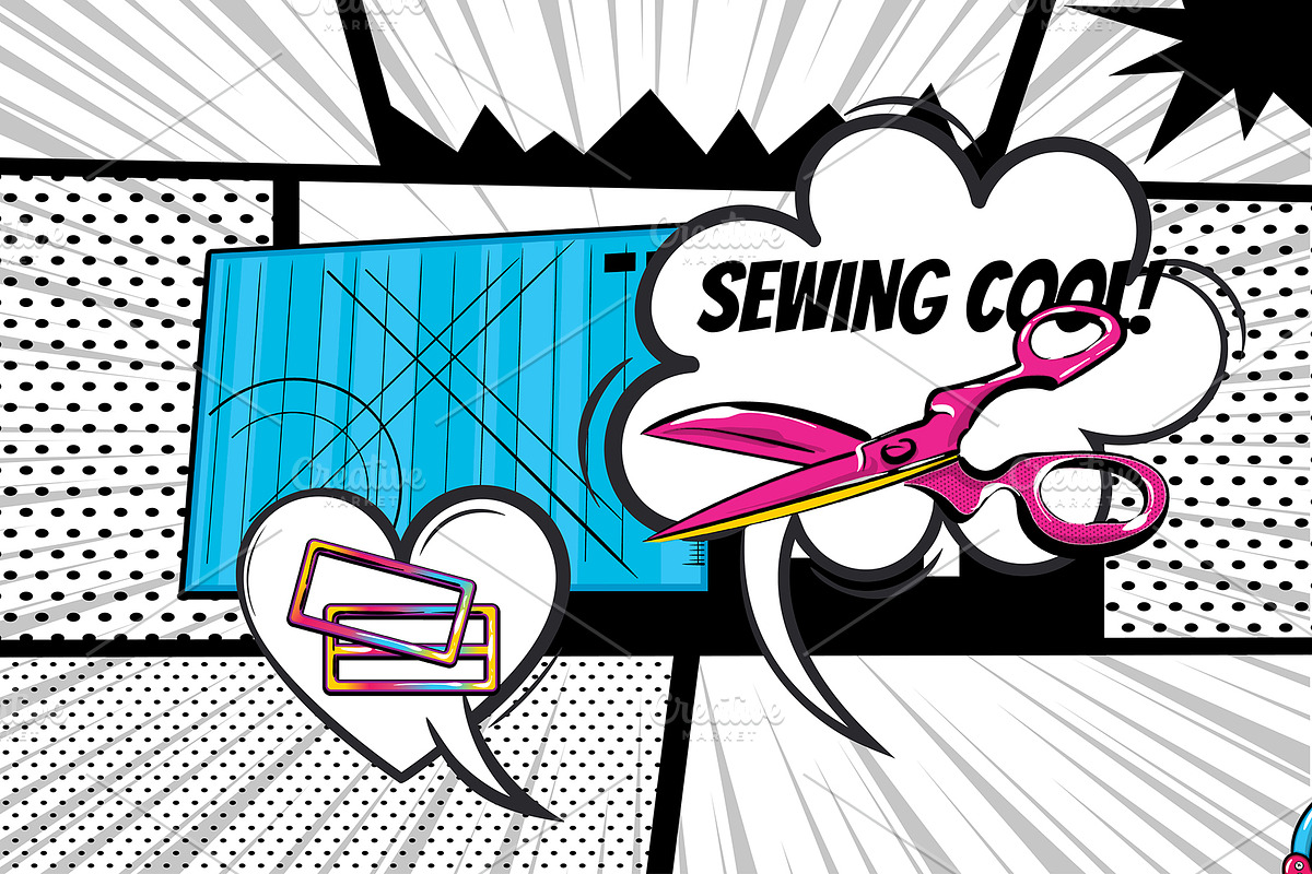 14 sewing tools Set Pop art Sketch, an Illustration by Kapitosh