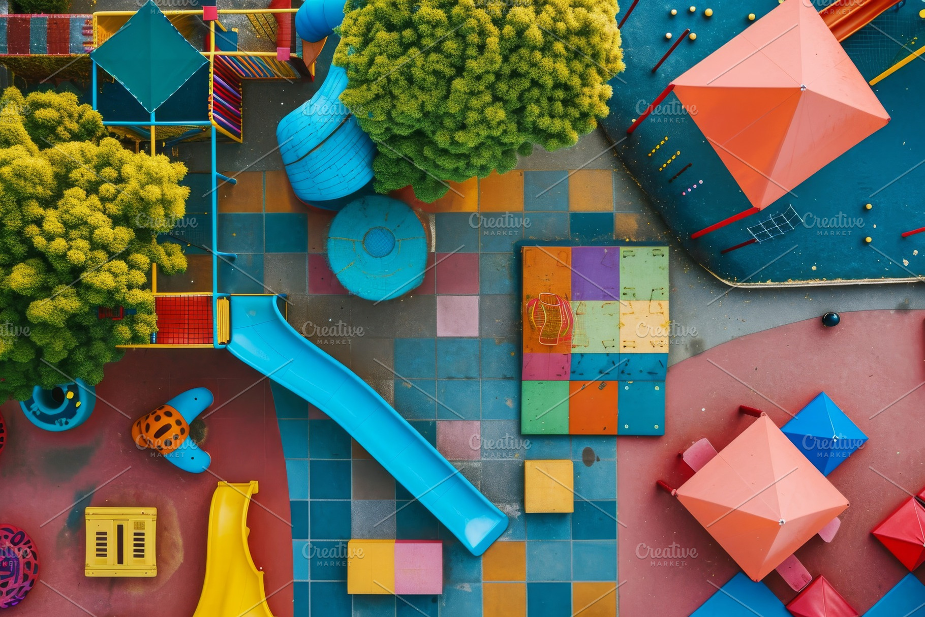 Aerial View of Colorful Playground A, a Photo by Iftikhar Alam | Creative Market
