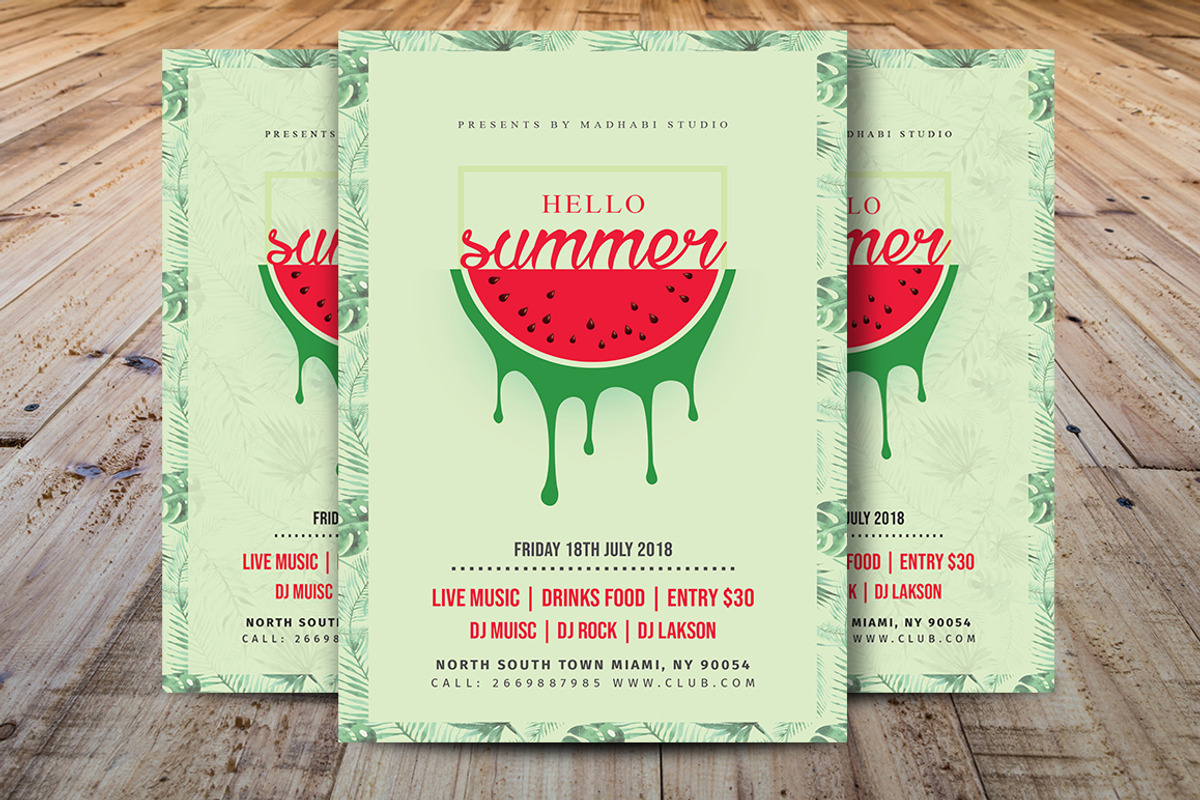 Hello Summer Party Flyer, a Flyer Template by Madhabi Studio