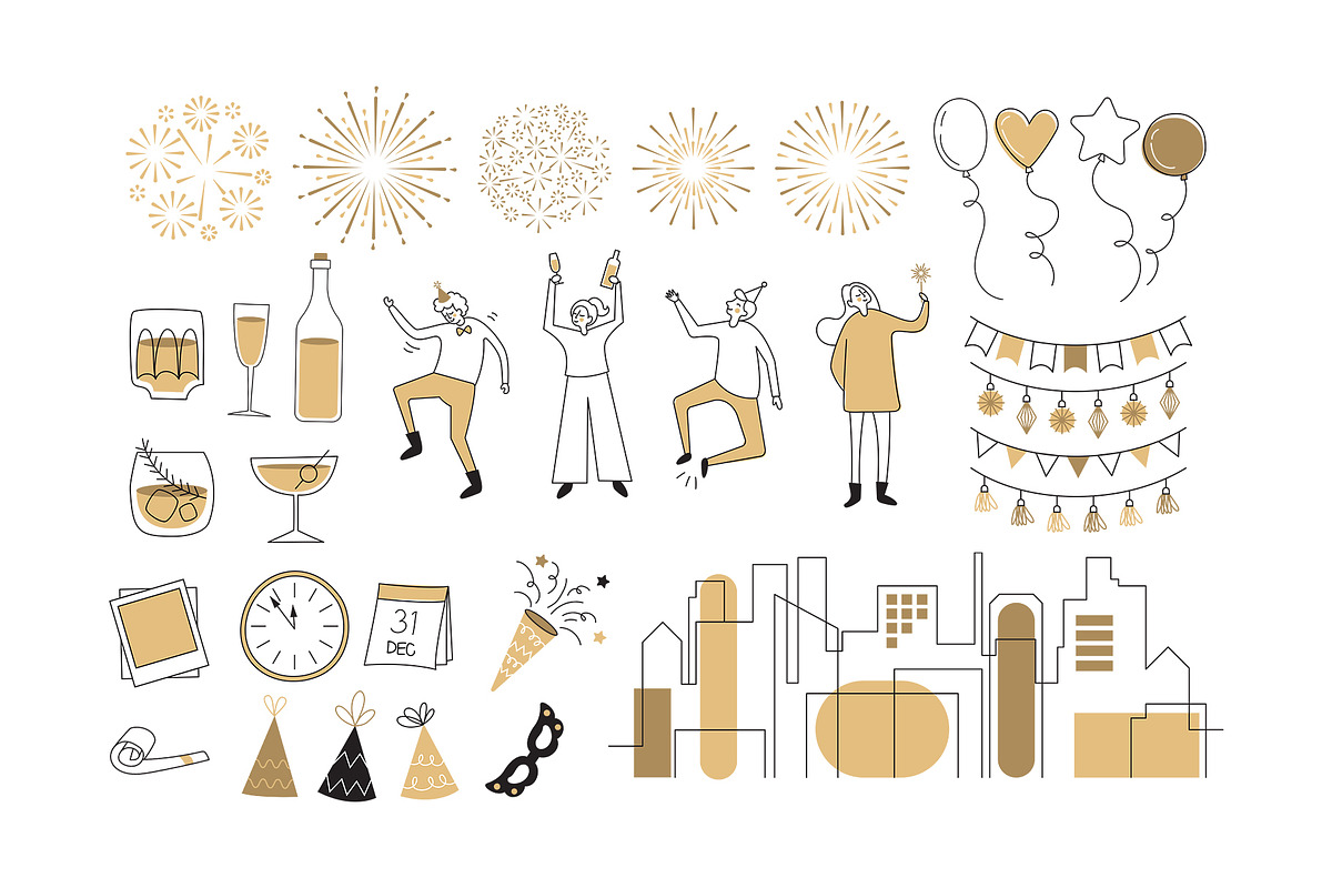 NYE New Year's Eve Illustrations, an Object Graphic by DesignerCandies