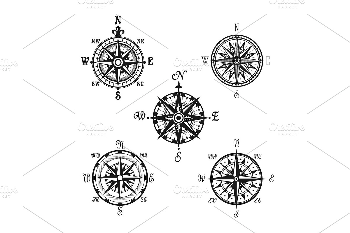Marine or nautical compass navigation vector icons, an Illustration by ...