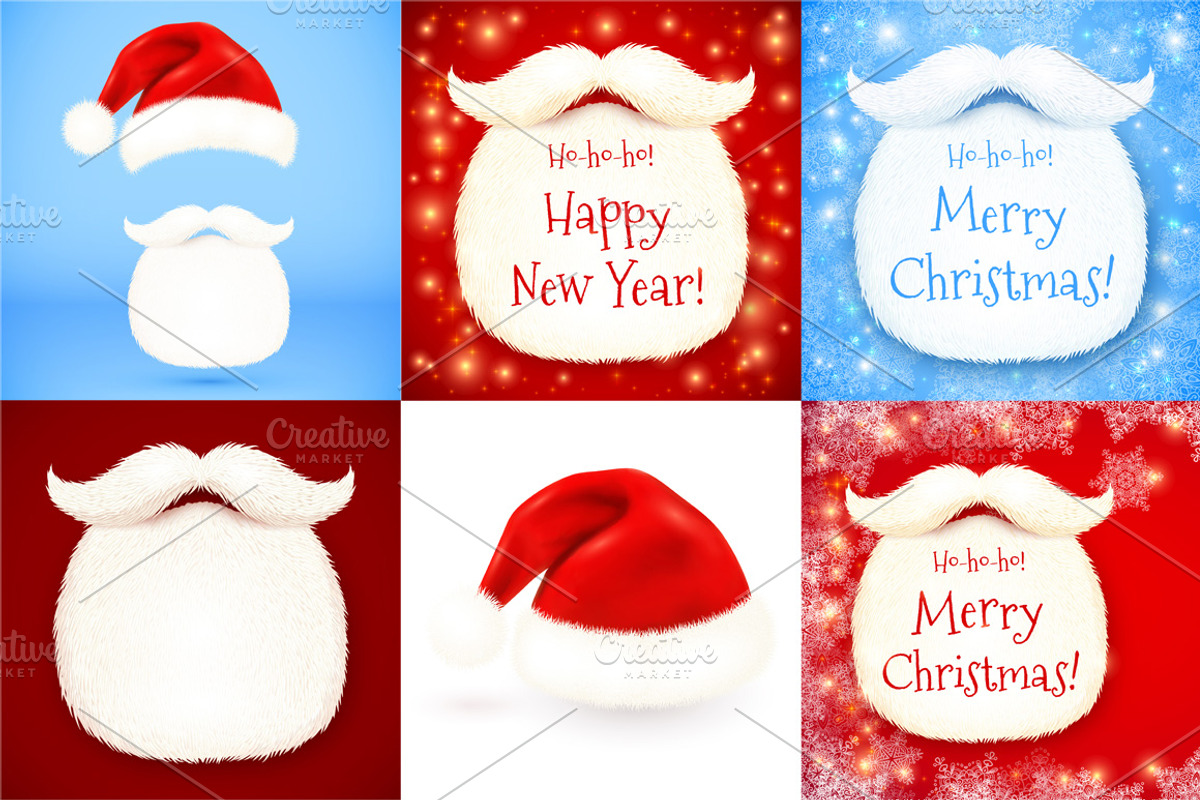 Santa's beard vector Christmas set, a Card Template by Art of Sun