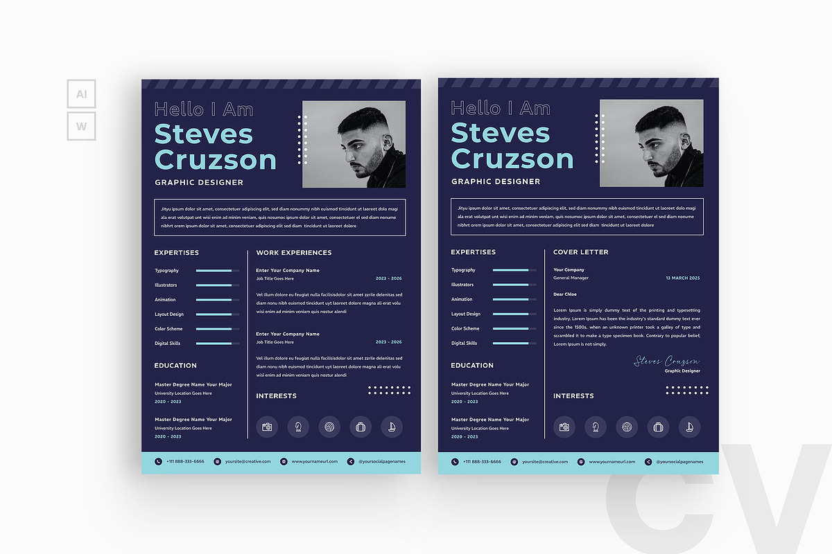Blue Resume CV, a Resume Template by iDoodle Studio