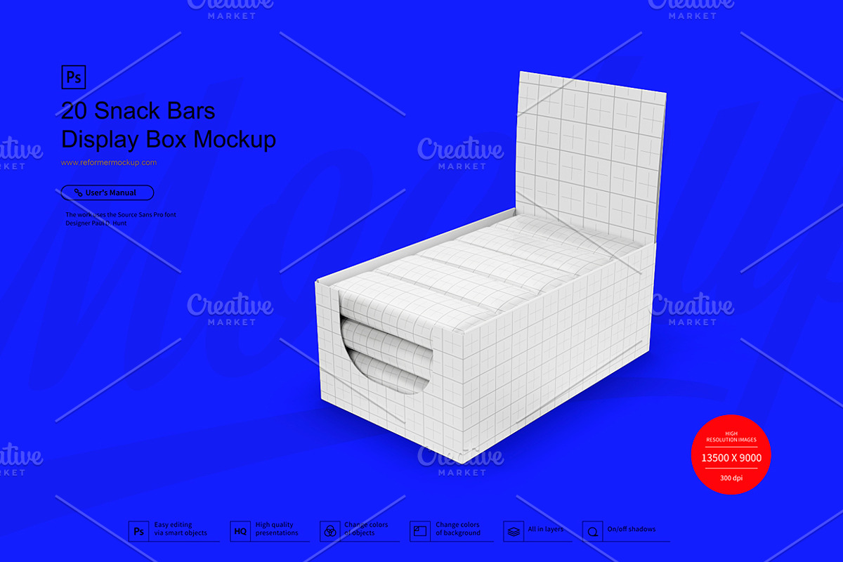 20 Snack Bars Display Box Mockup, a Packaging Mockup by Reformer Mockup