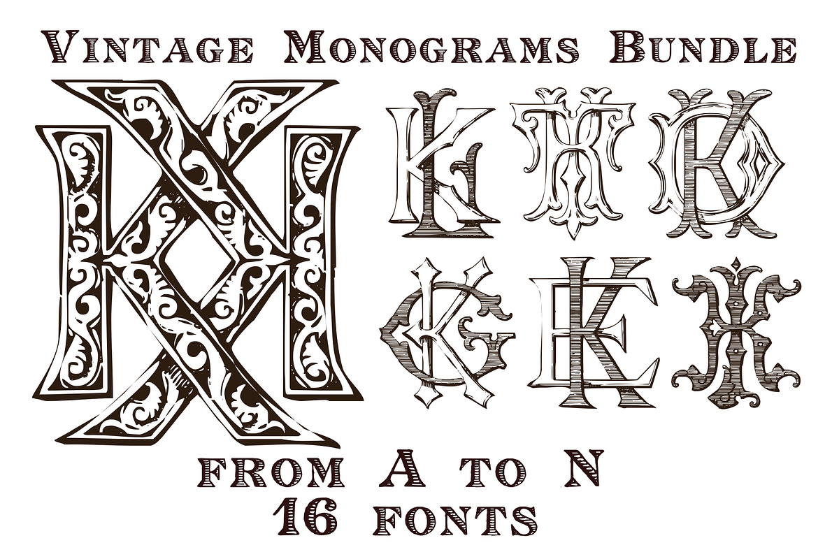 Vintage Monograms A to S PACK, a Blackletter Font by Intellecta Design
