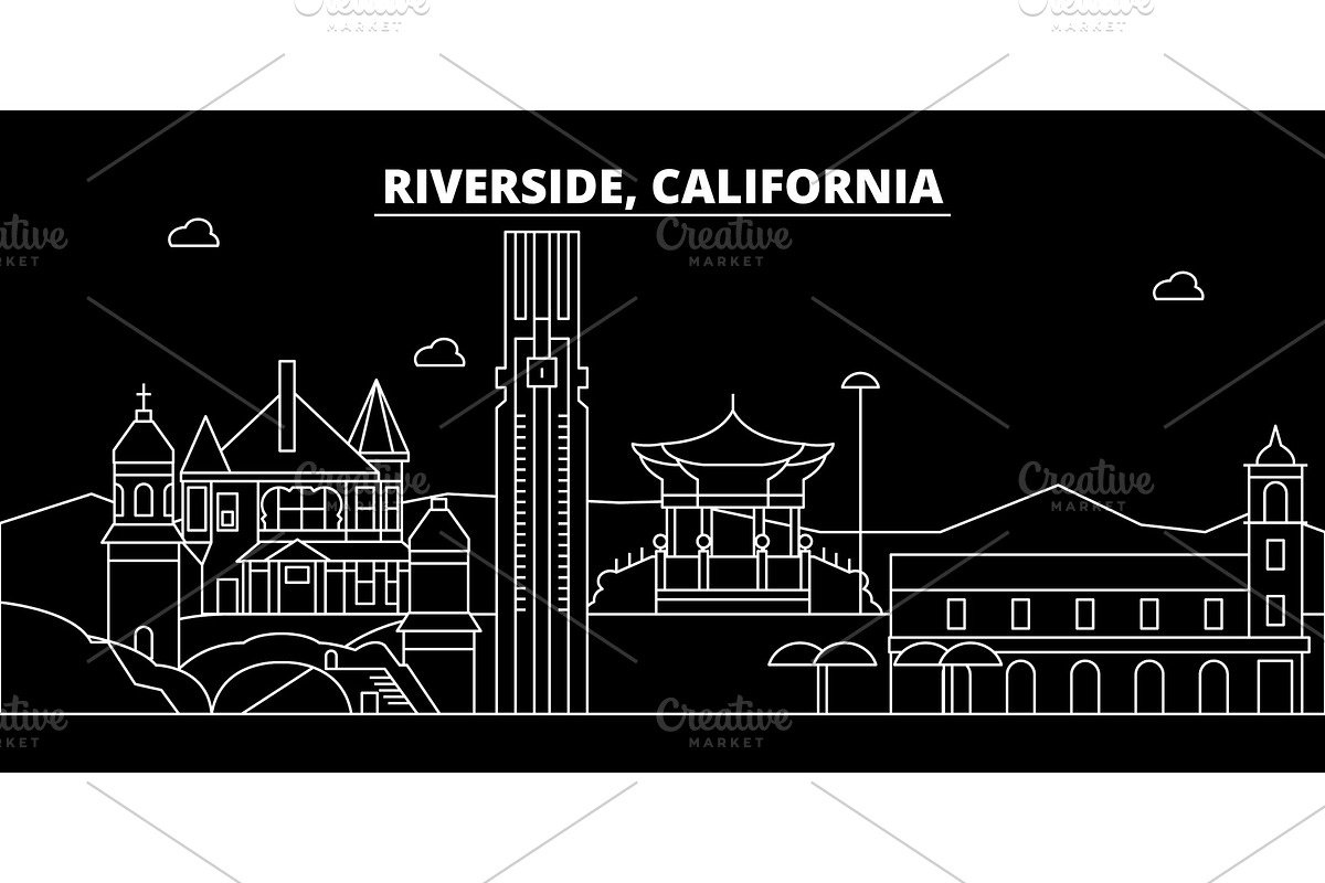 Riverside silhouette skyline. USA - Riverside vector city, american ...