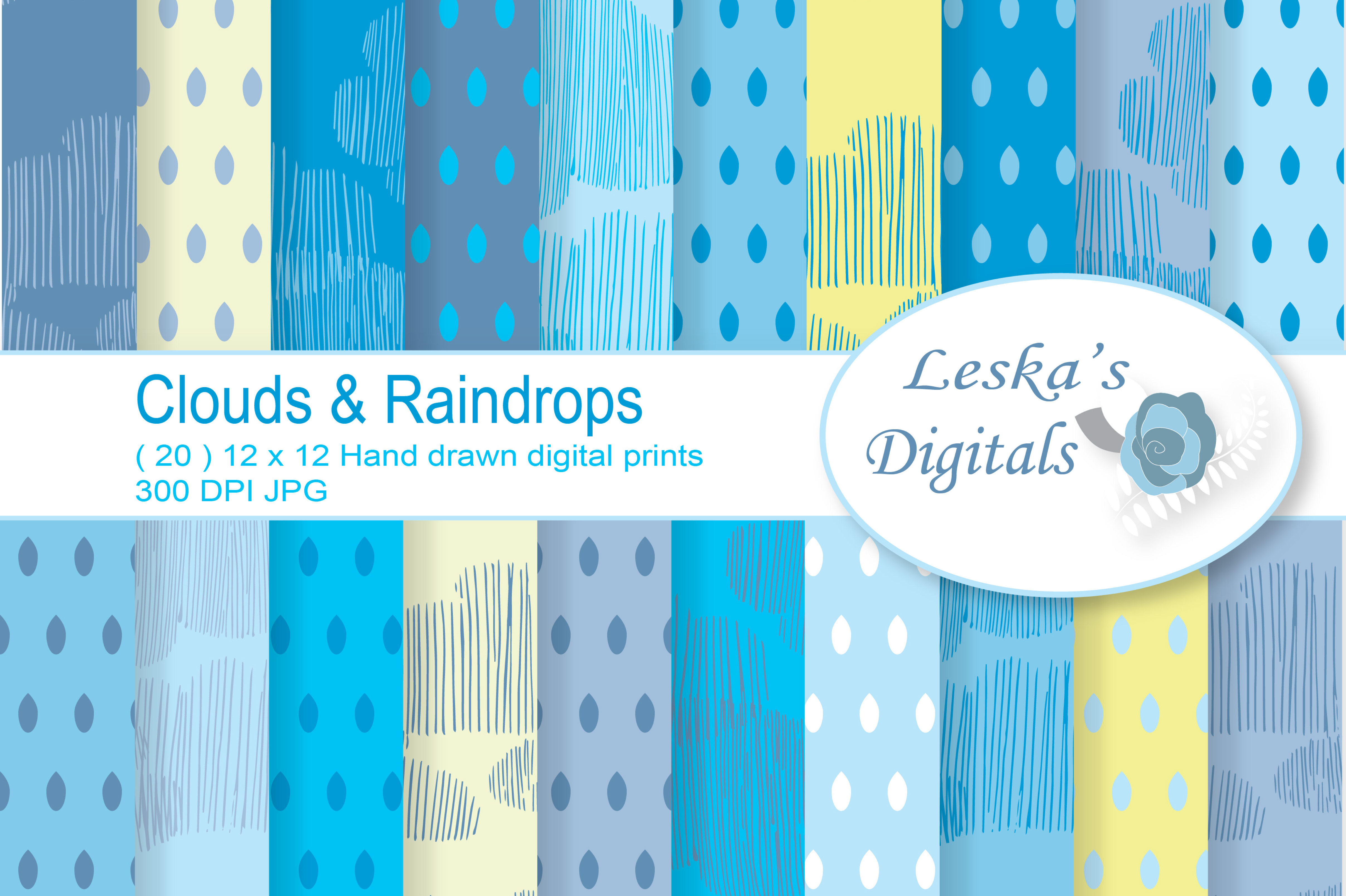 Rain and Clouds Digital Papers, a Pattern Graphic by Leska's Digitals