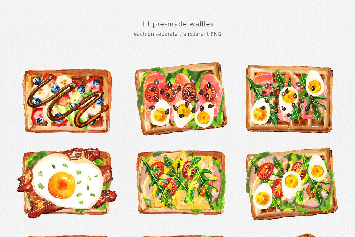 Delicious Breakfast Watercolor Set, a Food Illustration by Volha Studio