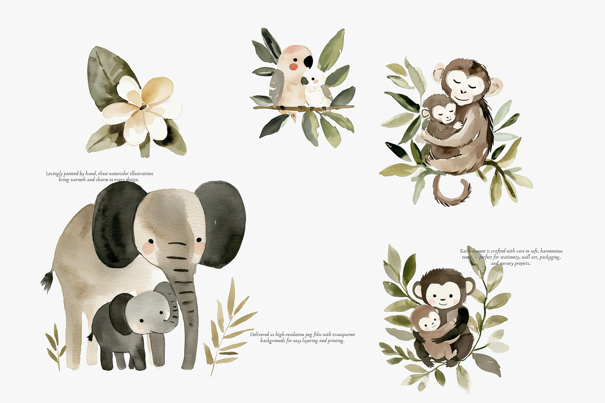 baby animals watercolor clipart set