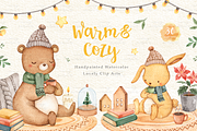Warm & Cozy Watercolor Clip Arts, an Animal Illustration by everysunsun