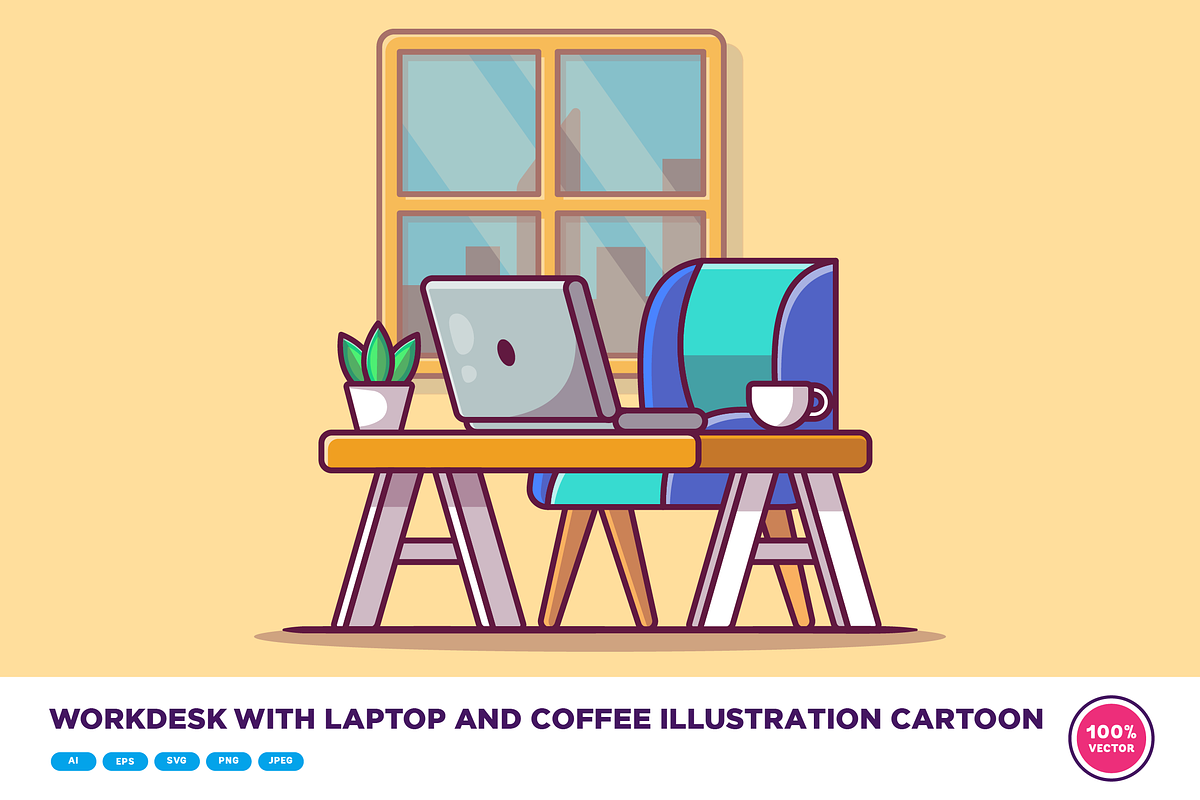 Workdesk With Laptop And Coffee, a Decorative Illustration by Catalyst ...