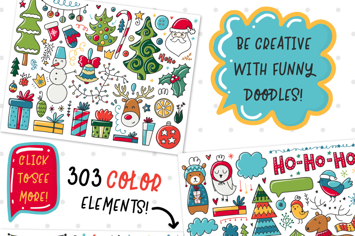610+ Christmas Doodles - Clipart Set, a Decorative Illustration by ...
