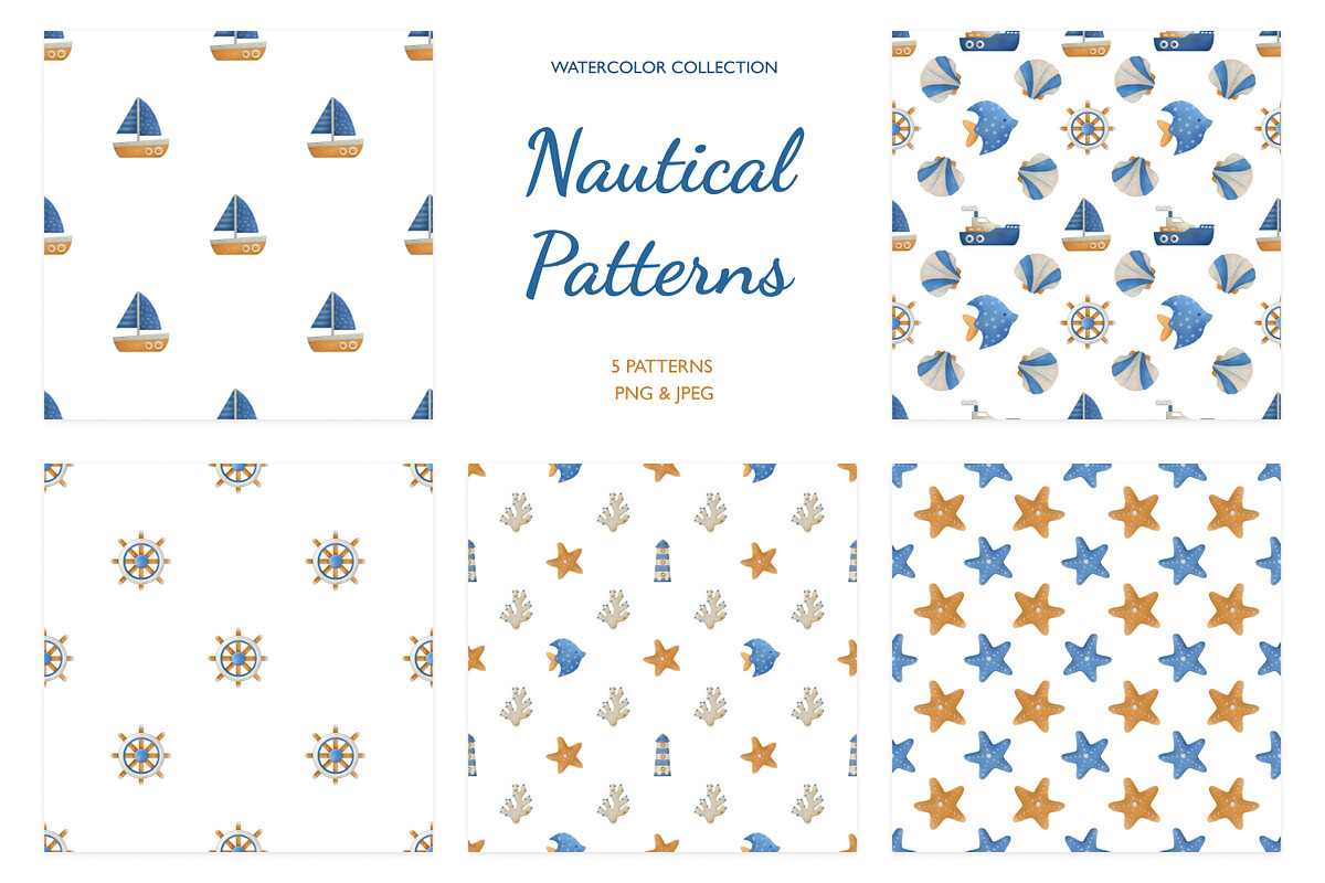 Nautical watercolor clipart set