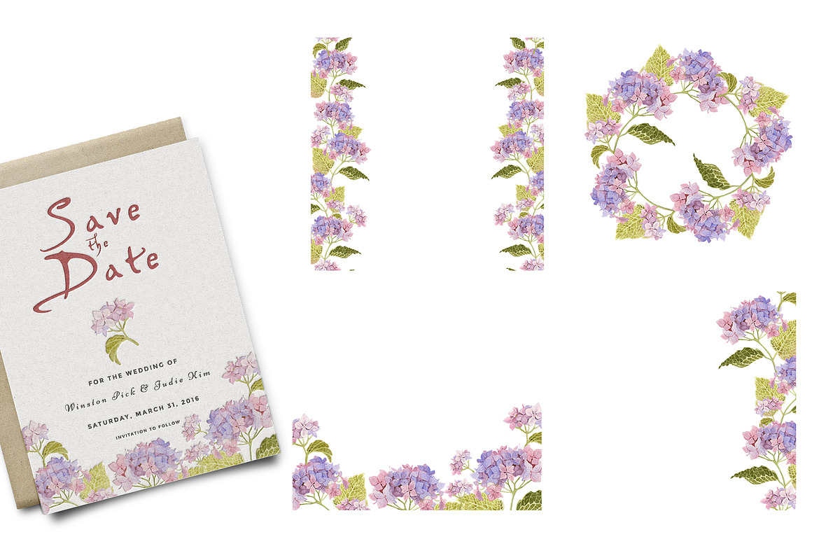 Watercolor flowers of hydrangea, a Card Template by Nejumi
