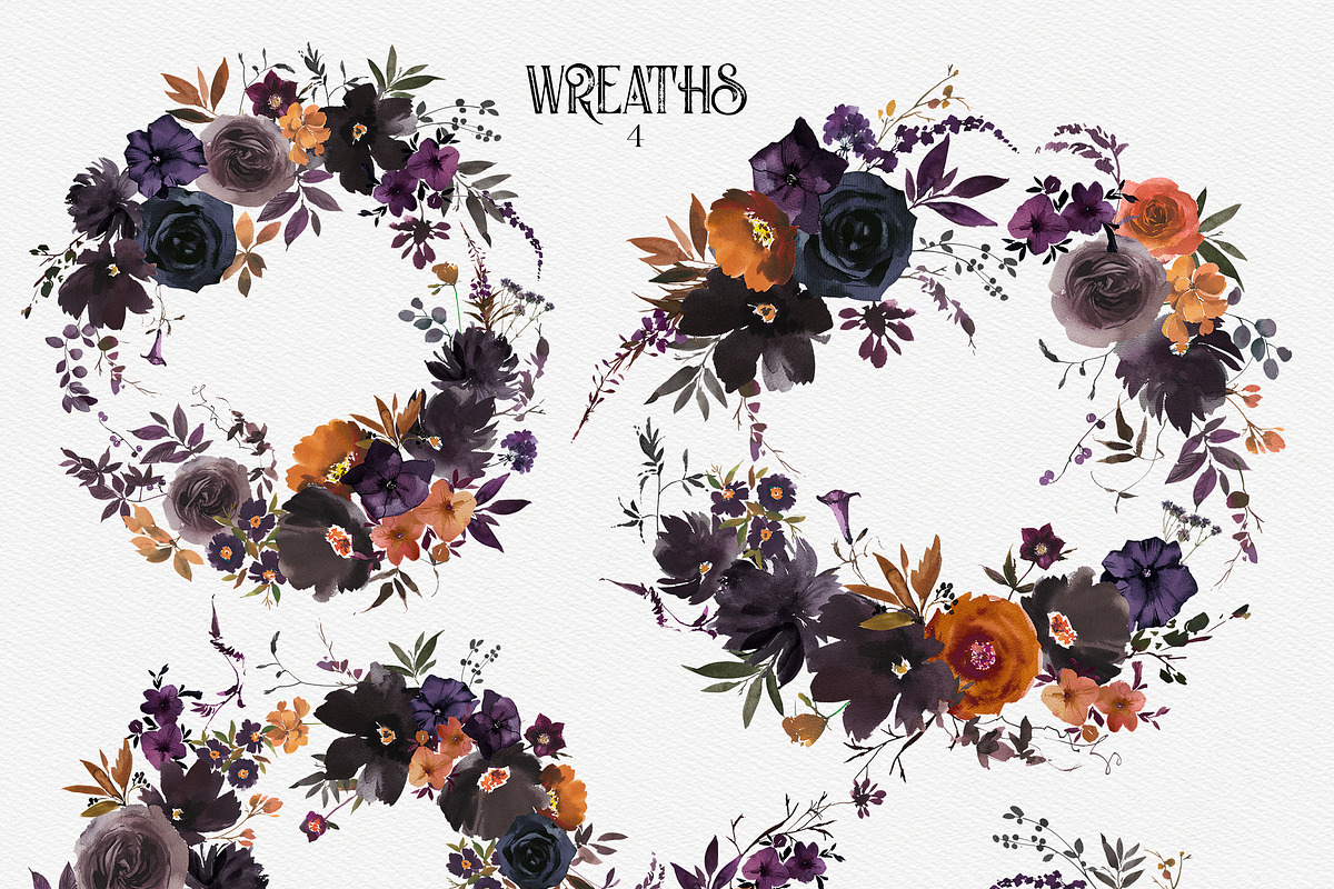 Halloween Watercolor Floral Clipart