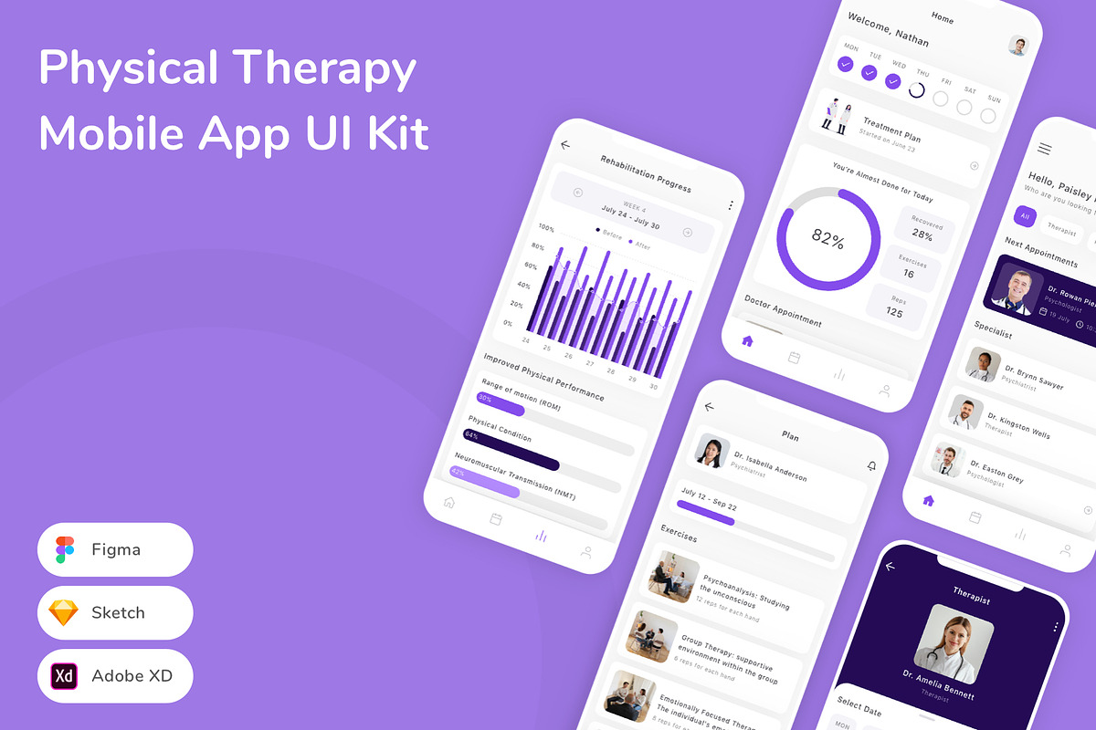 Physical Therapy Mobile App UI Kit, an UI Kit Template by Betush