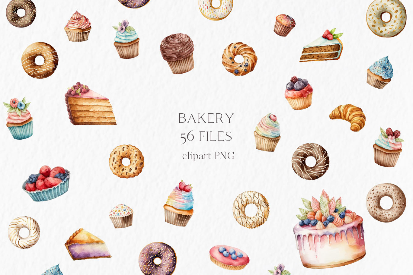 Bakery Watercolor Clipart PNG, a Food Illustration by MyLittleMeow