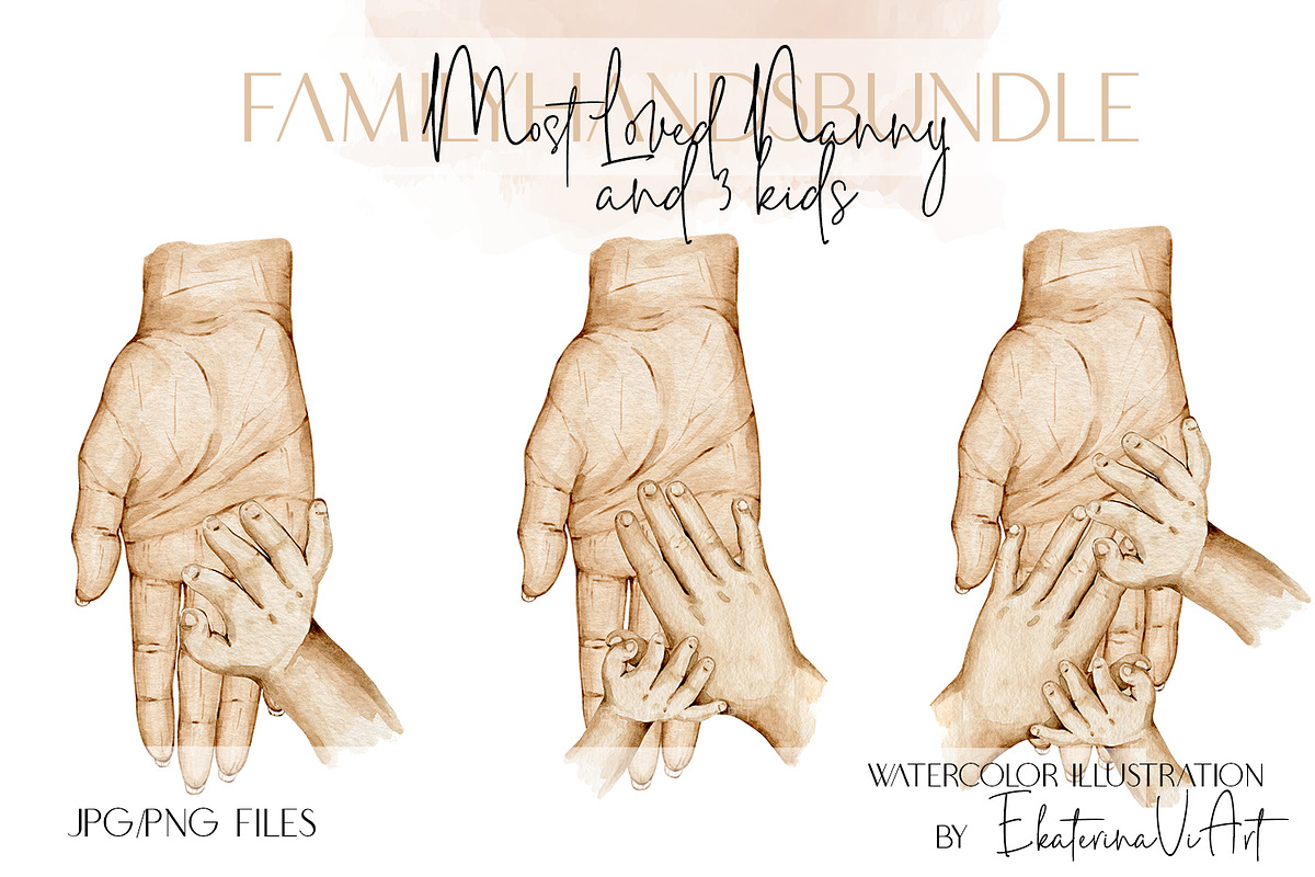 Most Loved Nanny and 1/2/3 Kids Hand, a Graphic by EkaterinaViArt