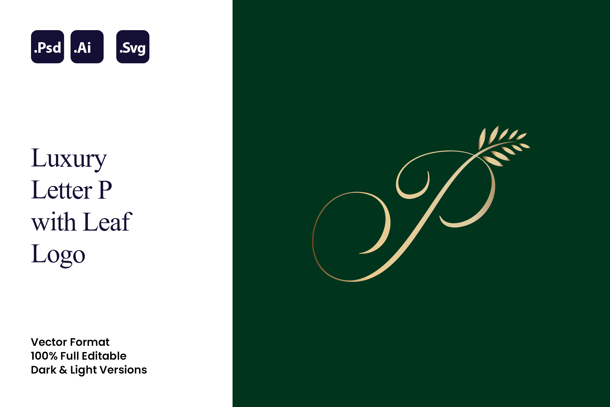 Luxury Letter P with Leaf Logo
