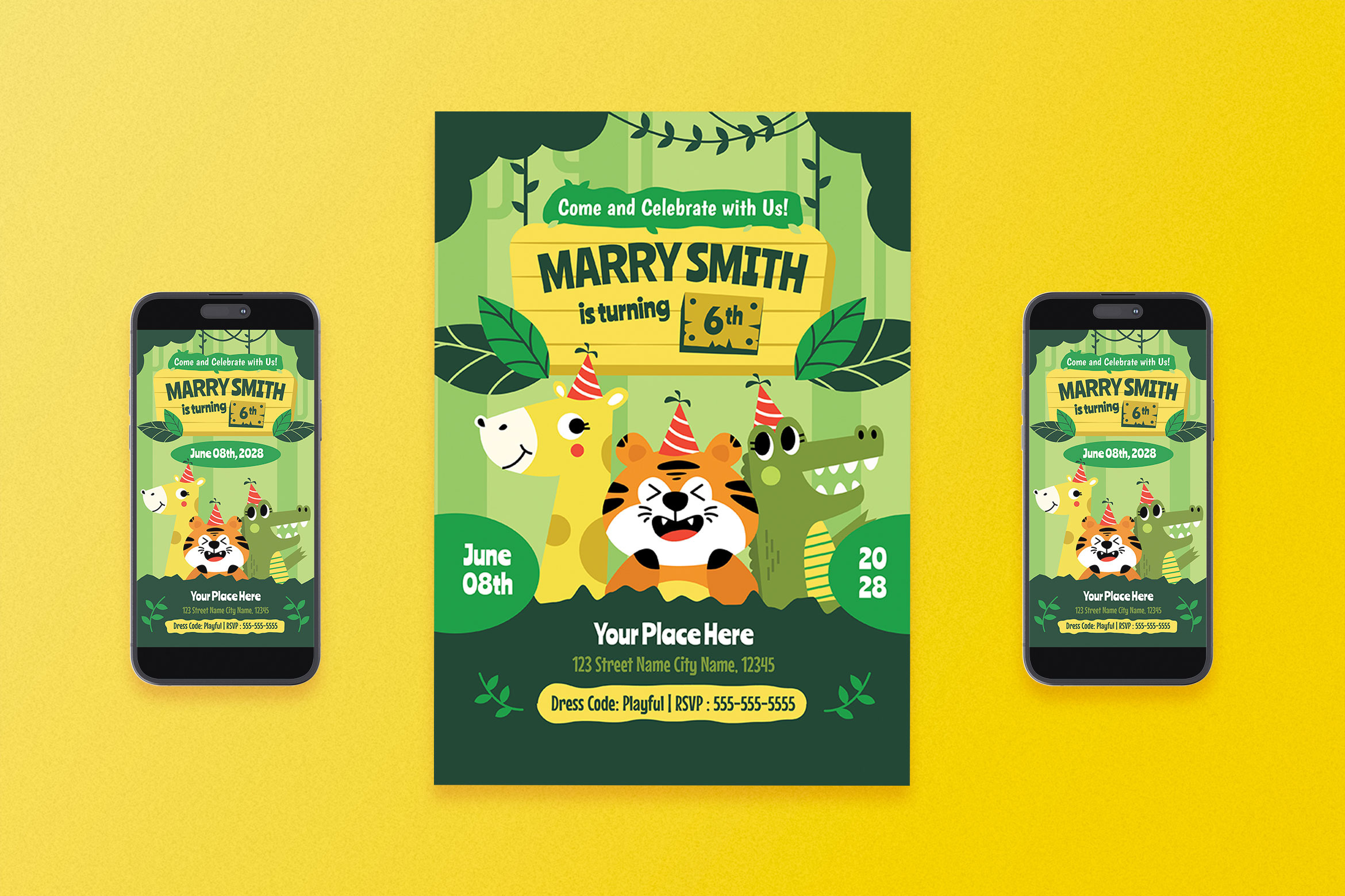 Green Cartoon Birthday Flyer Set, a Flyer Template by Aiyari Graphic