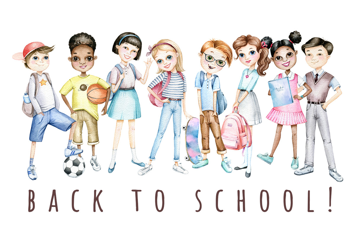 School Kids-Watercolor Clipart Set, an Education Illustration by ...