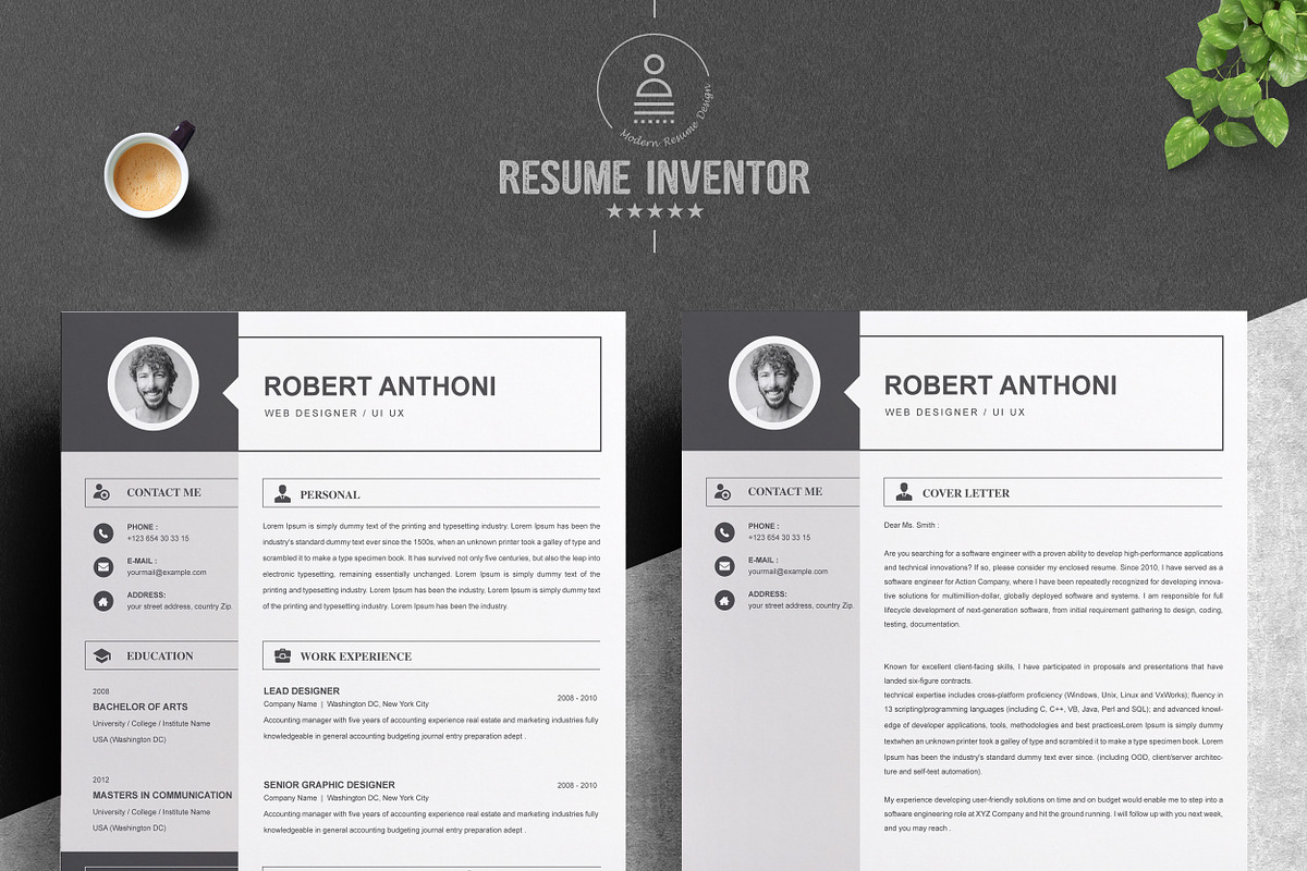 2 Pages Resume Template / CV Design, a Resume Template by ResumeInventor