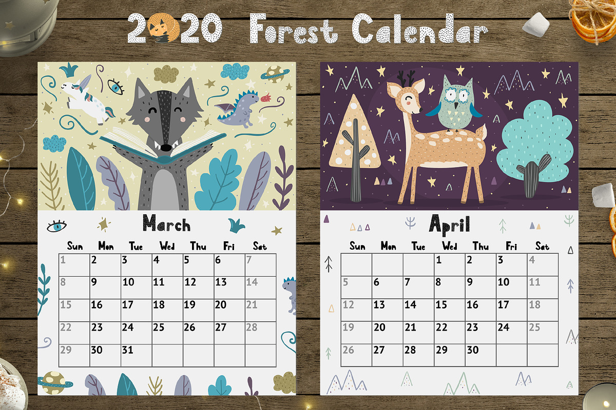 2020 Forest Calendar Template, a Stationery Template by Gulnara Sabirova
