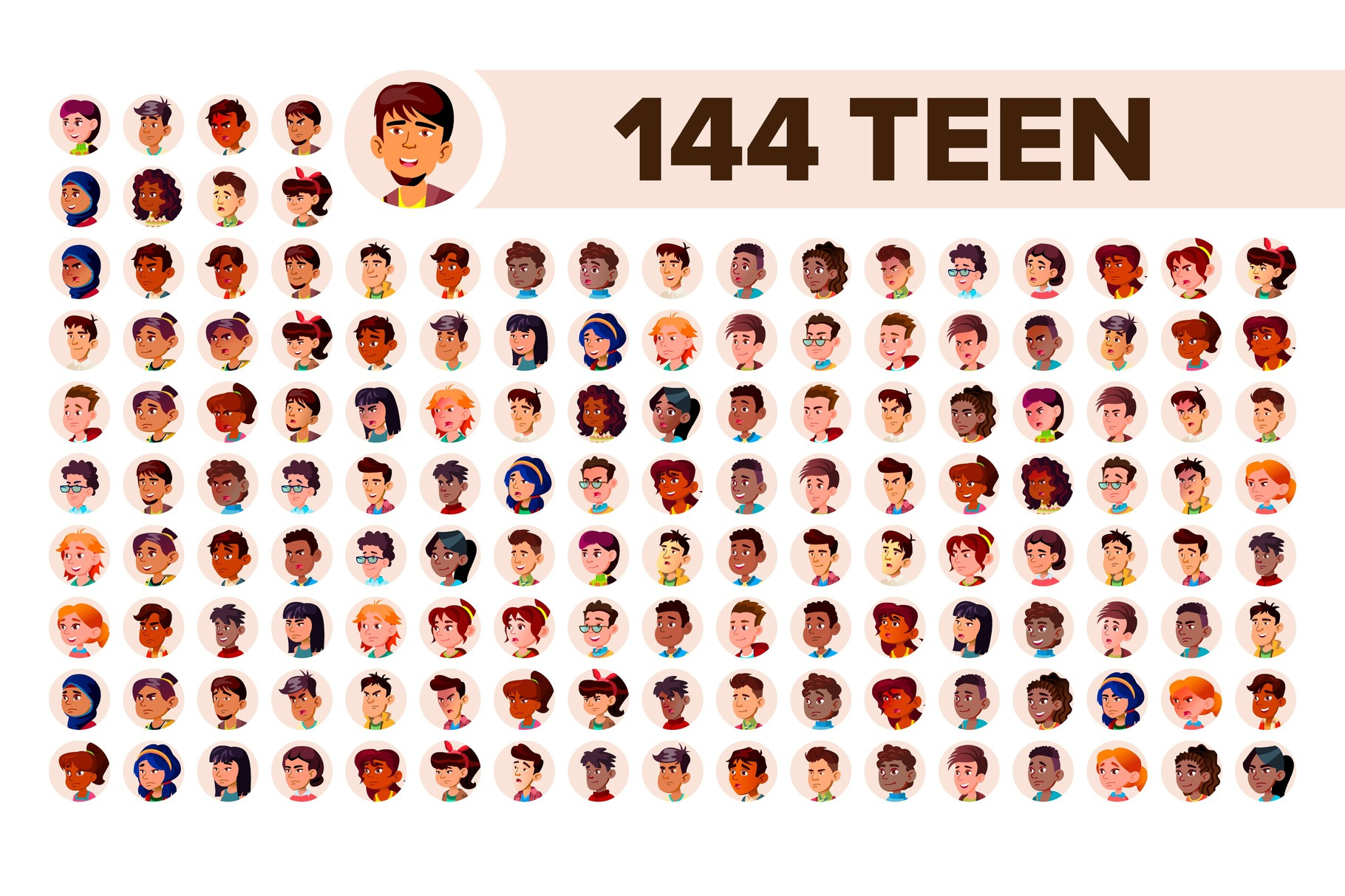 Teenager Avatar Set Vector. Multi | People Illustrations ~ Creative Market
