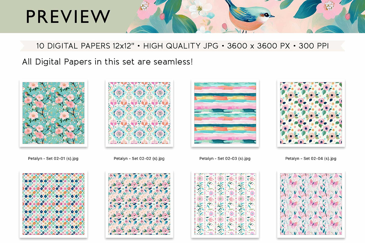 Charming Spring Digital Paper Set, a Pattern Graphic by Maishop