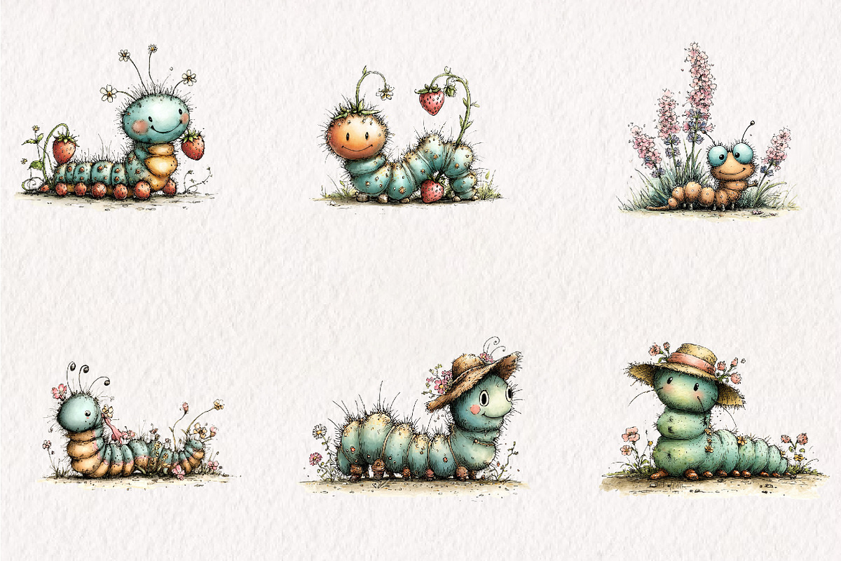 Summer Caterpillar Clipart PNG, an Illustration by CreationArt