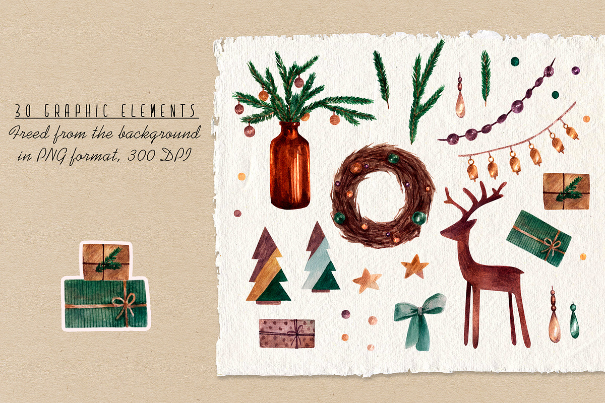 Watercolor Clipart Christmas Decor, a Decorative Illustration by a ...