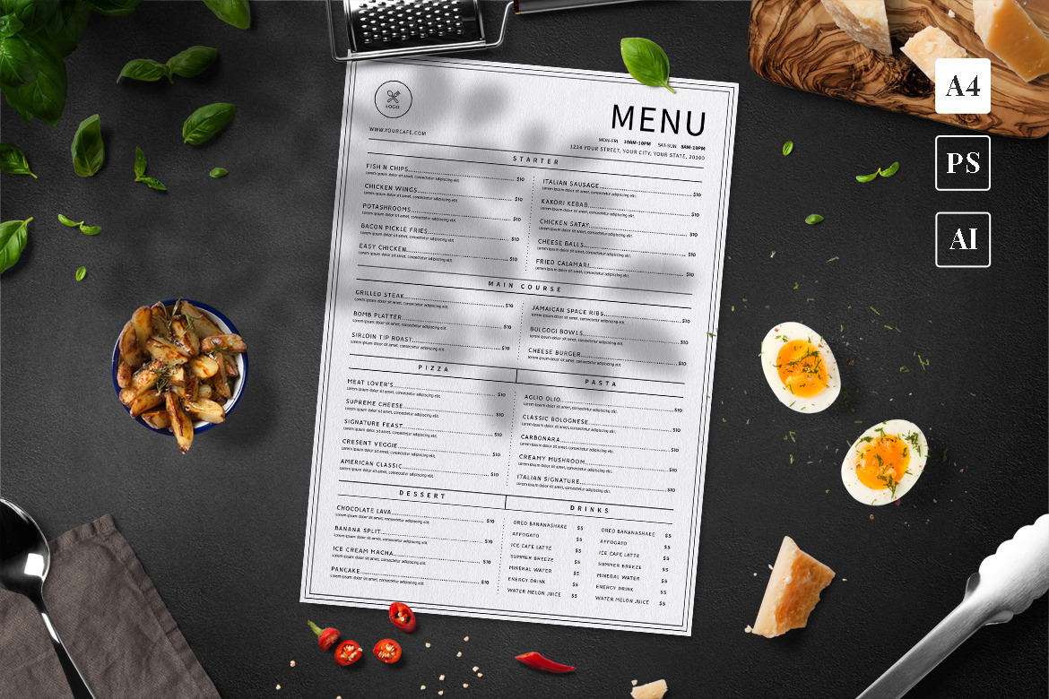 Minimalist Food Menu, a Print Template by The Savory Directors ...