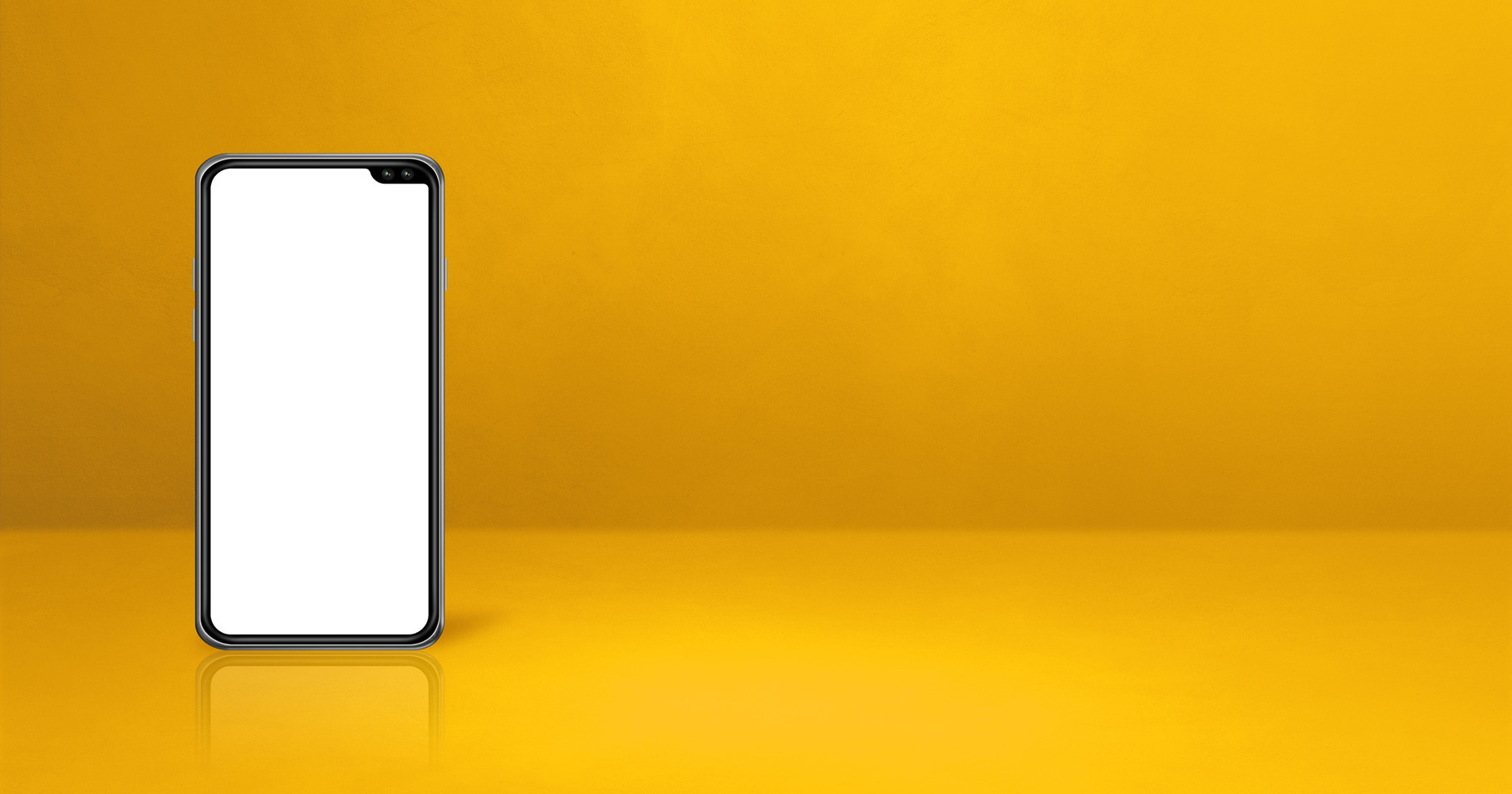 Mobile phone on yellow office desk. Background banner, a Technology ...