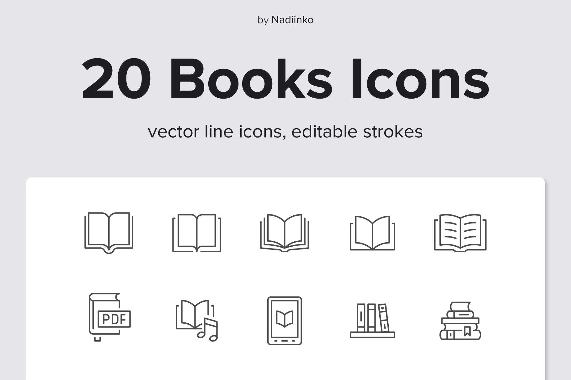 Books Line Icons, an Outline Icon by Nadiinko