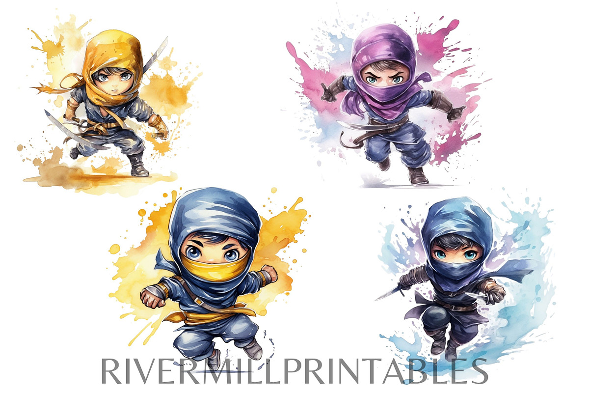 Cute Cartoon Ninja Clipart Pack, a Person Illustration by Rivermill ...