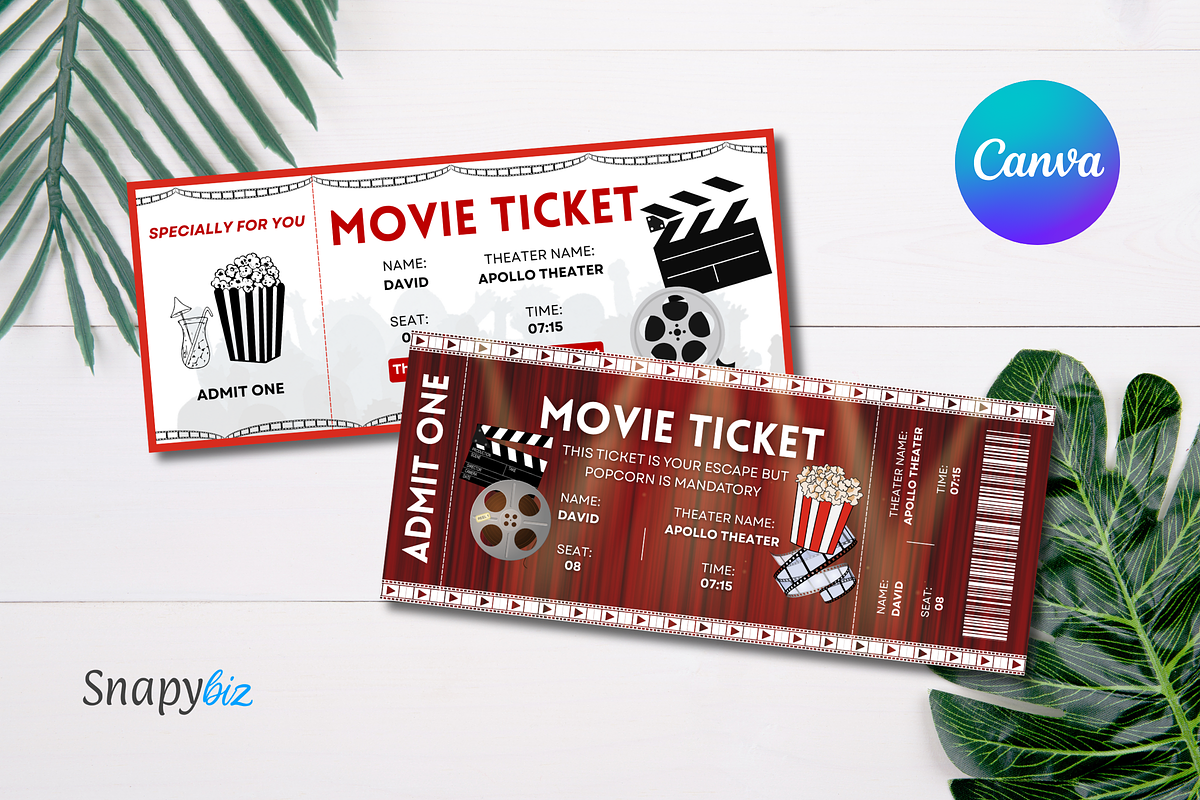 Editable Movie Ticket Canva Template