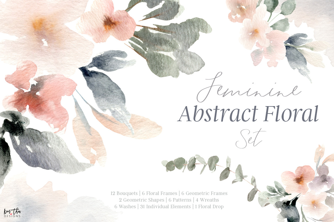 Feminine Abstract Floral Set, an Illustration by Kim Thoa Designs
