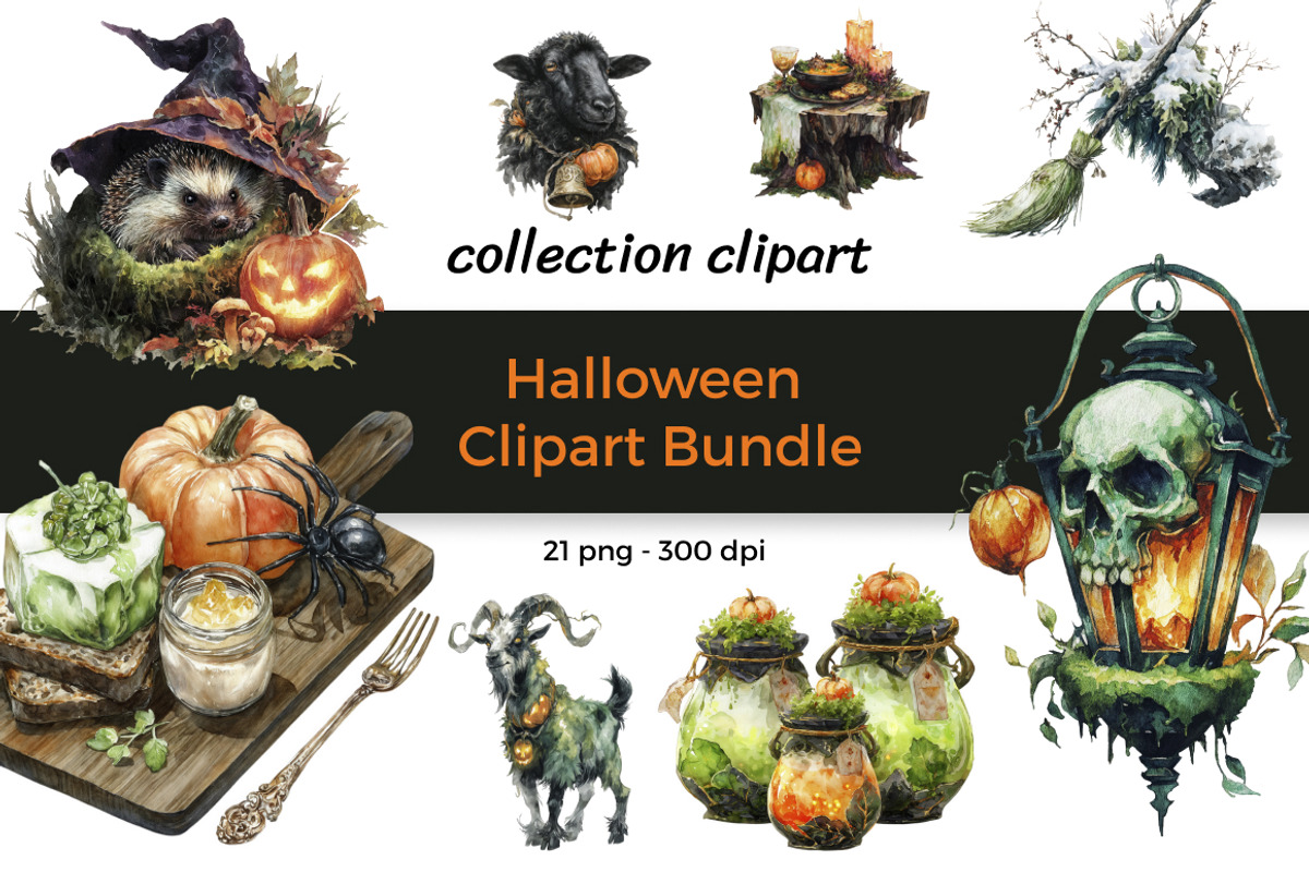 Halloween Clipart Bundle, a Seasonal Illustration by InkyQueenArt