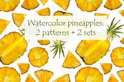 Pineapples patterns and sets, a Pattern Graphic by Katerina Tova