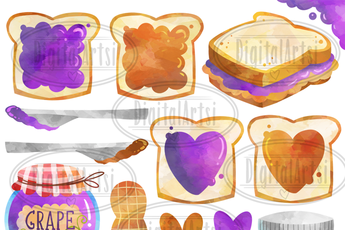 Peanut Butter and Jelly Clipart, a Food Illustration by DigitalArtsi