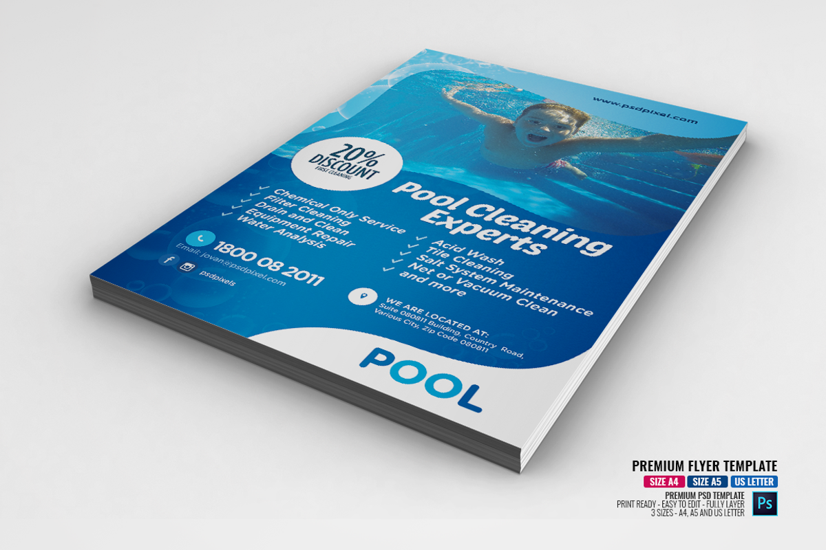 Pool Services Flyer, a Flyer Template by PSDPixel