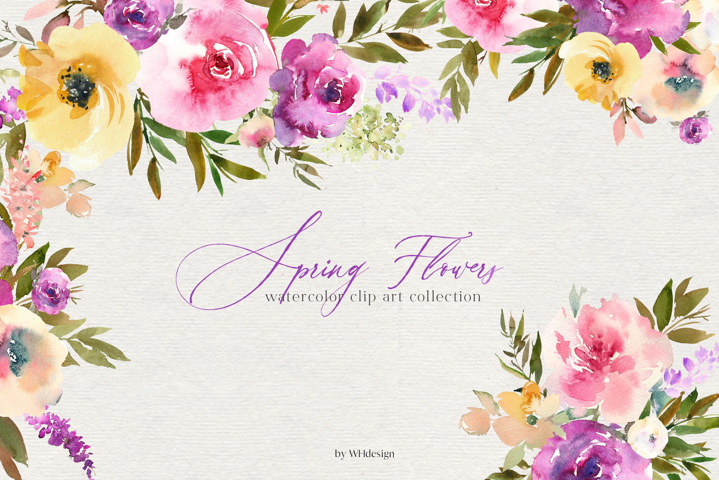 Spring Flowers Watercolor Clipart, a Decorative Illustration by ...