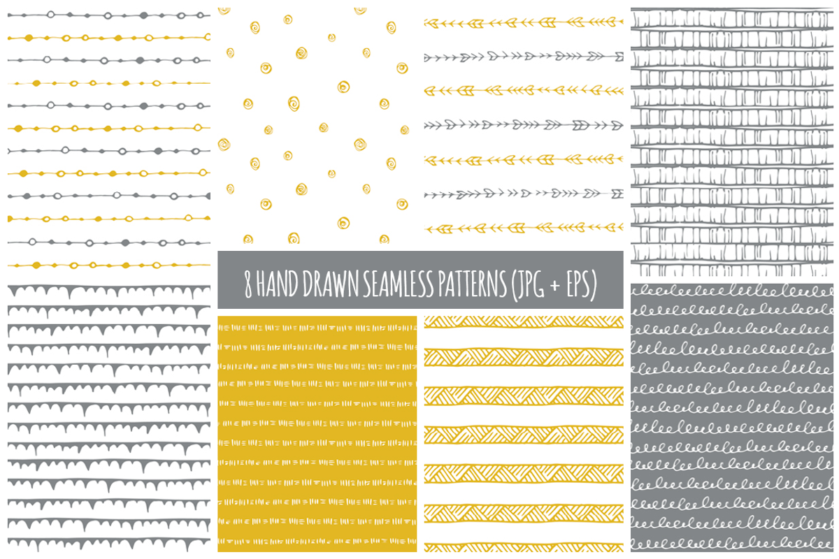 8 Hand Drawn Seamless Patterns, a Pattern Graphic by DESIGN BY nube