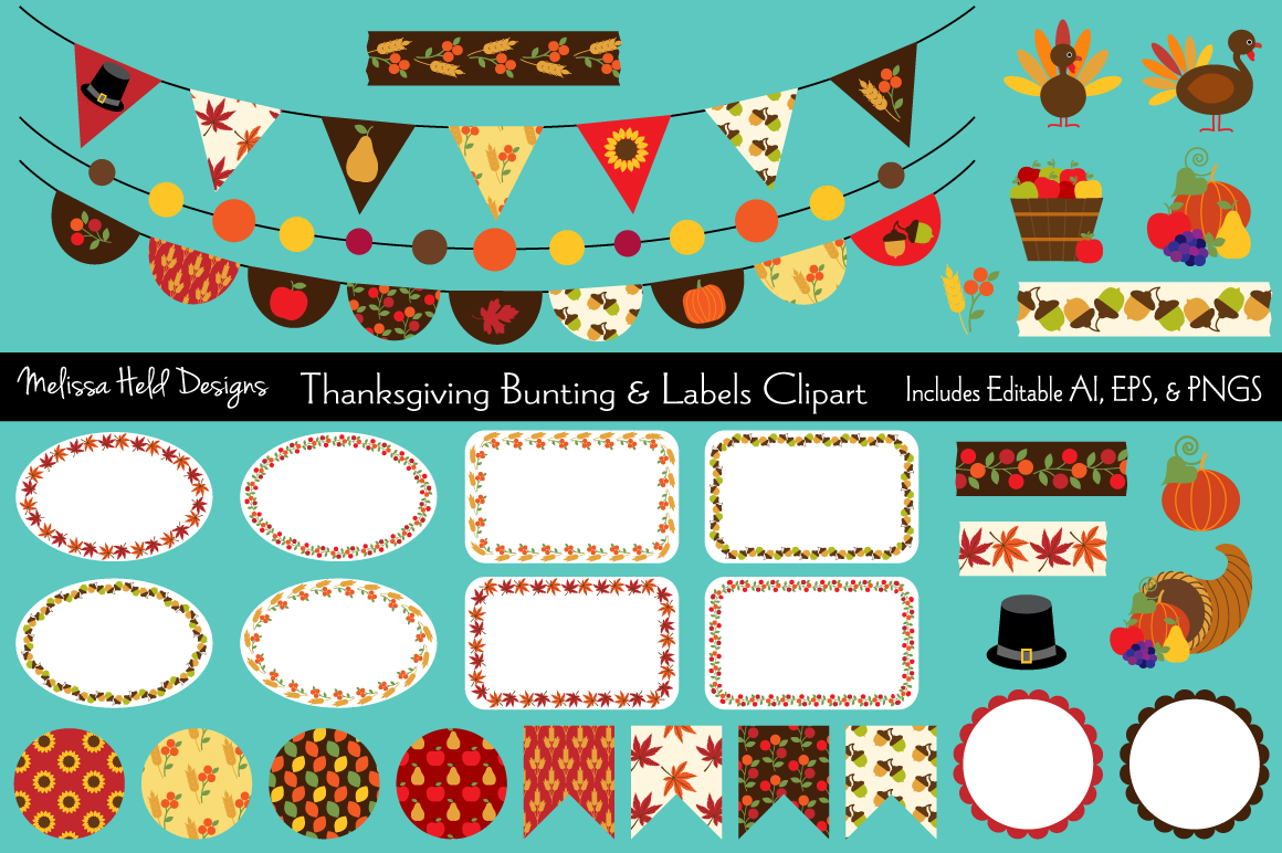 Thanksgiving Bunting & Label Clipart | Background Graphics ~ Creative ...
