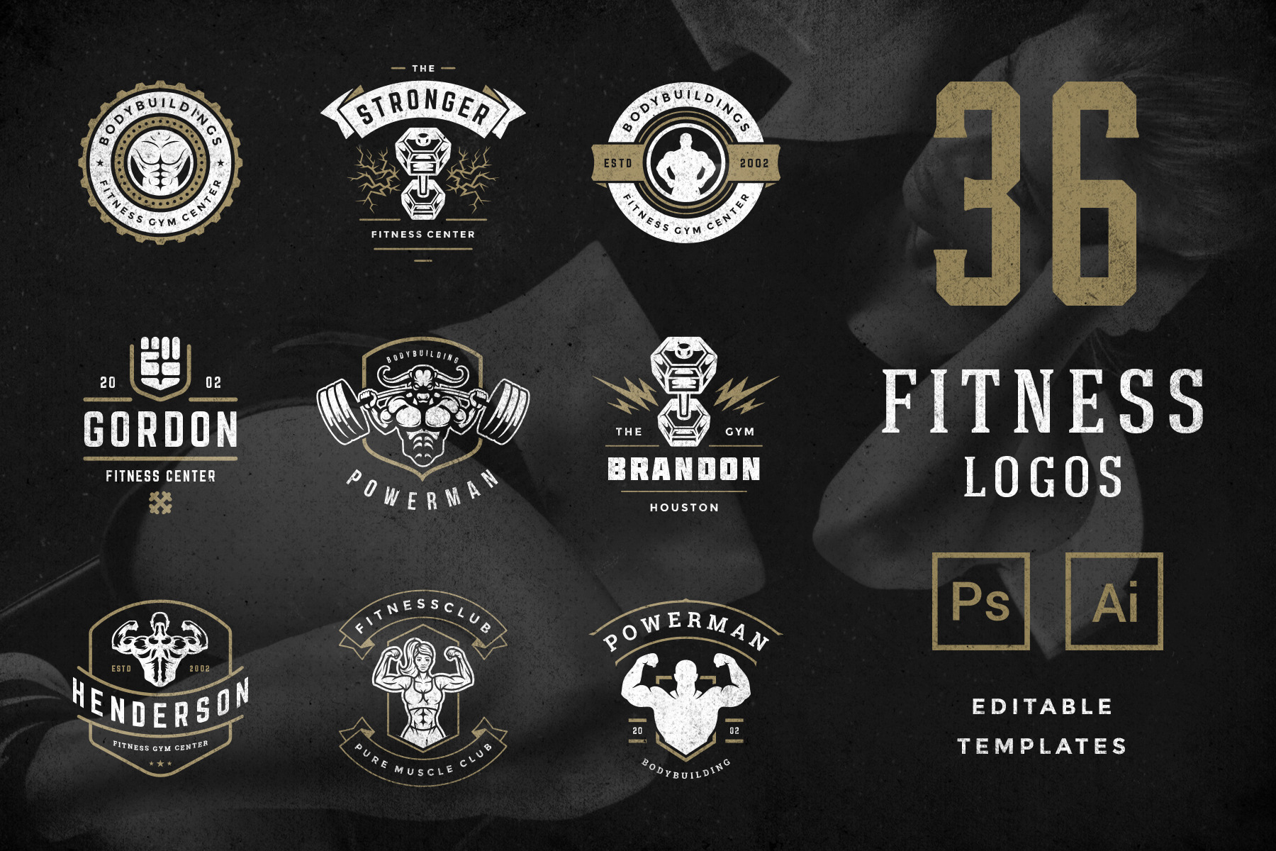 Retro Fitness & Gym Logos Set, a Branding & Logo Template by Vasya Kobelev